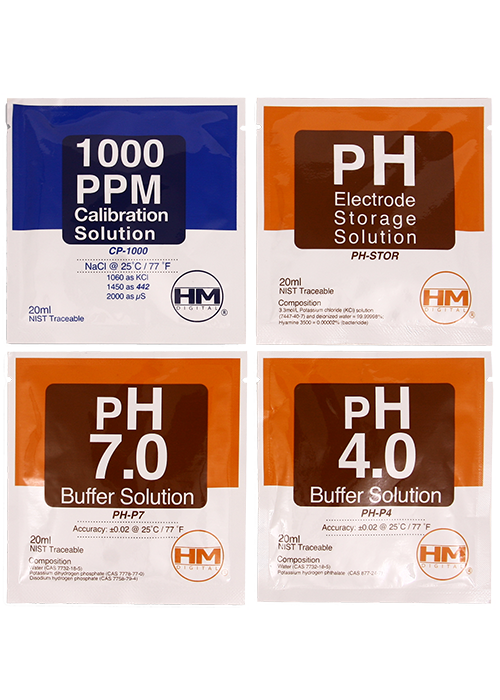 HM Digital ASP-20 Calibration Solution Pack - pH 4, pH 7, EC/TDS ...